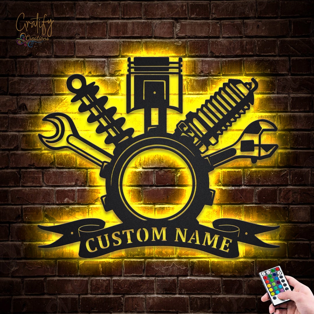 Mechanic Tools Metal Wall Art LED Lights V7, Custom Mechanic Metal Sign ...