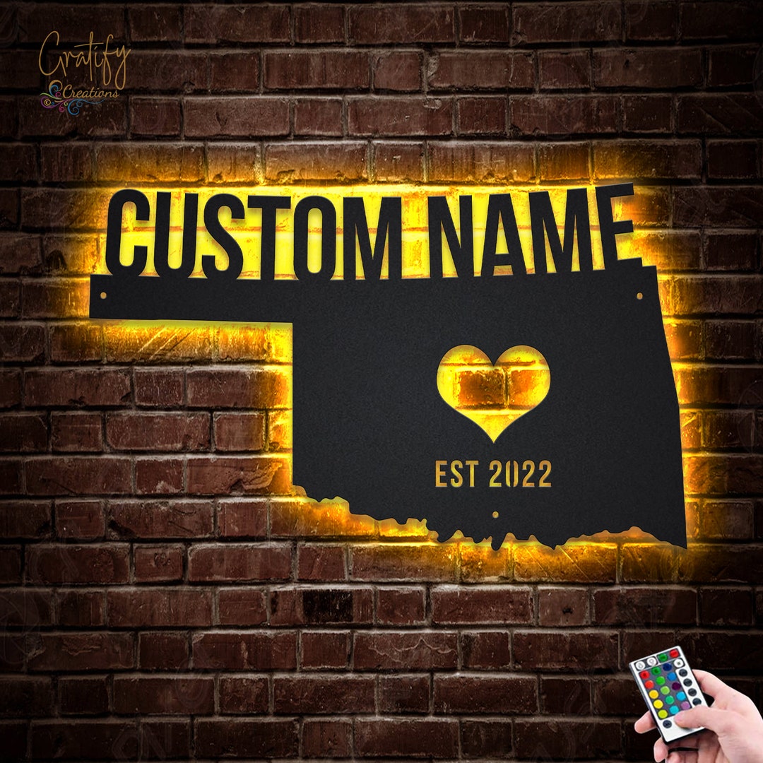 Custom Oklahoma State Map Metal Wall Sign – Born in Oklahoma Home Gift ...