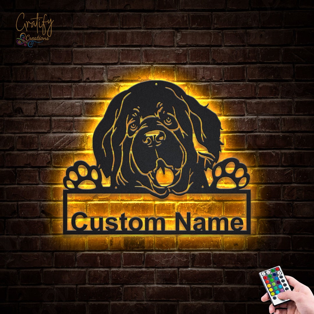 Newfoundland Dog Metal Wall Art LED Lights, Custom Newfoundland Metal ...