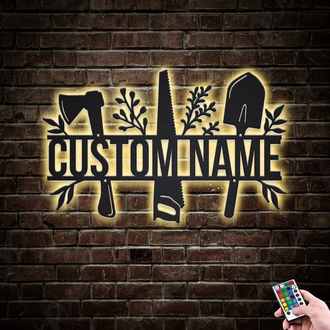 Garden Tools Metal Sign With LED Lights V2, Custom Garden Outdoor Metal ...
