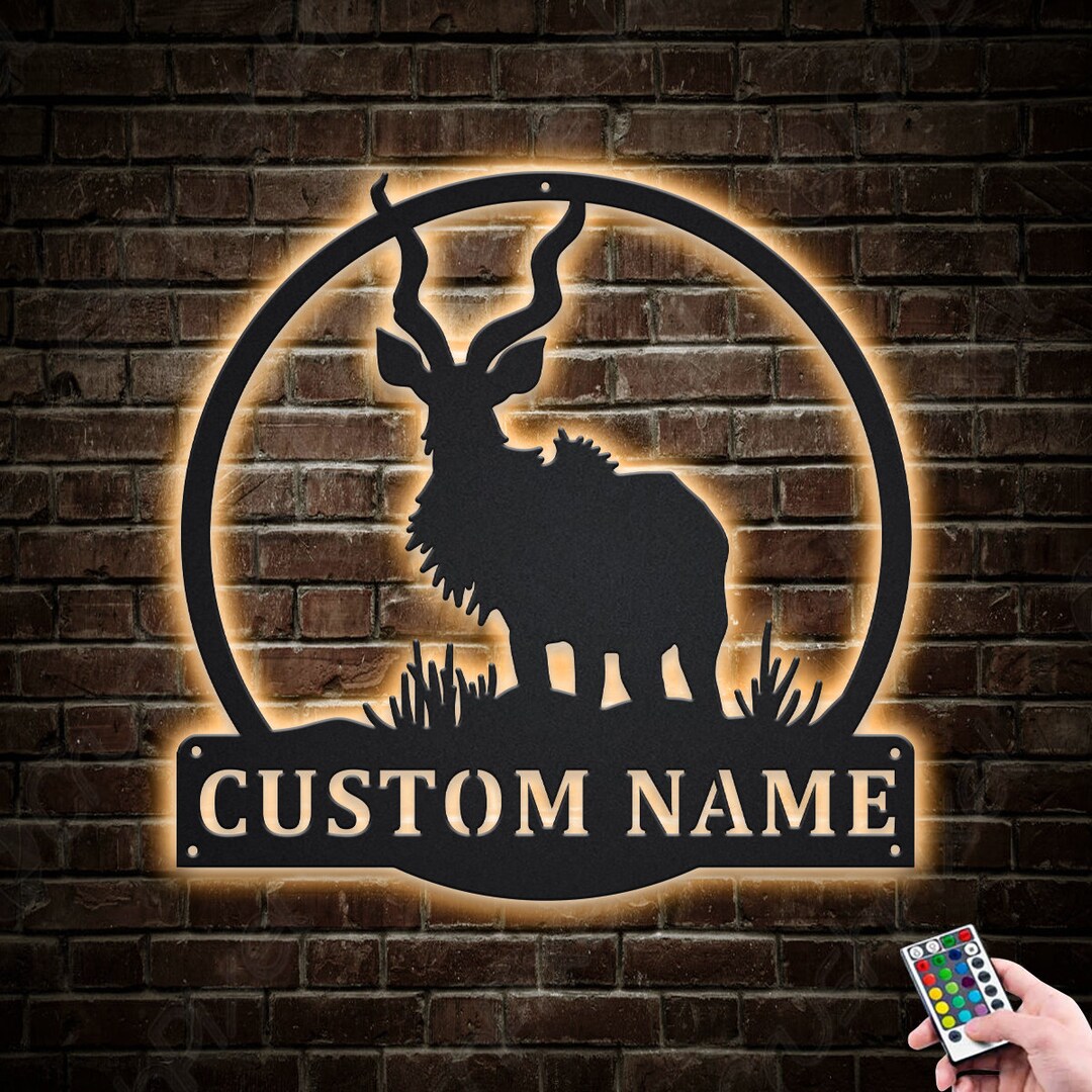 Kudu Animal Metal Wall Art LED Lights V2, Custom Kudu Animal Metal Sign ...