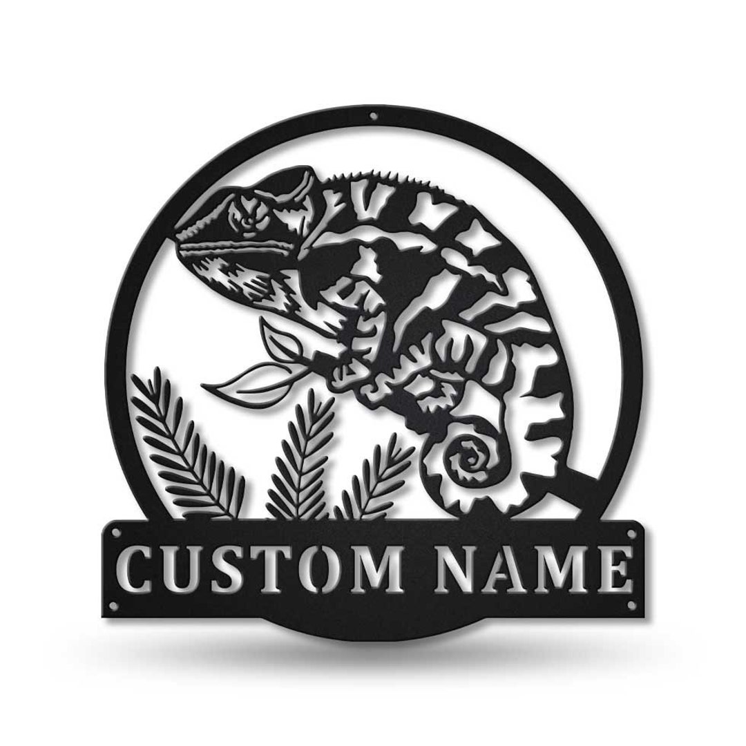 Custom Chameleon Monogram Metal Sign Art, Personalized Chameleon Metal ...