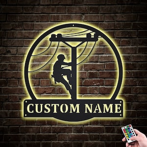 Lineman Metal Sign LED Lights V4, Custom Lineman Metal Sign, Lineman ...