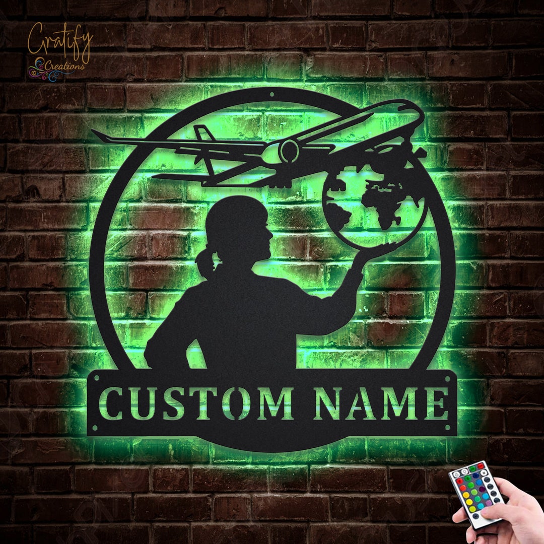 Airplane With Forest Metal Wall Art LED Light V14, Airplane Metal Sign ...