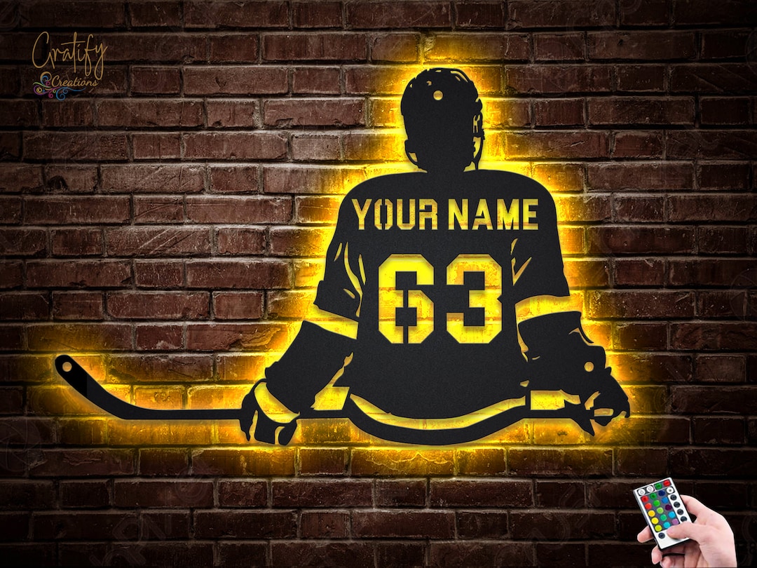 Hockey Player Metal Sign With LED Lights, Custom Air Hockey Name Metal ...
