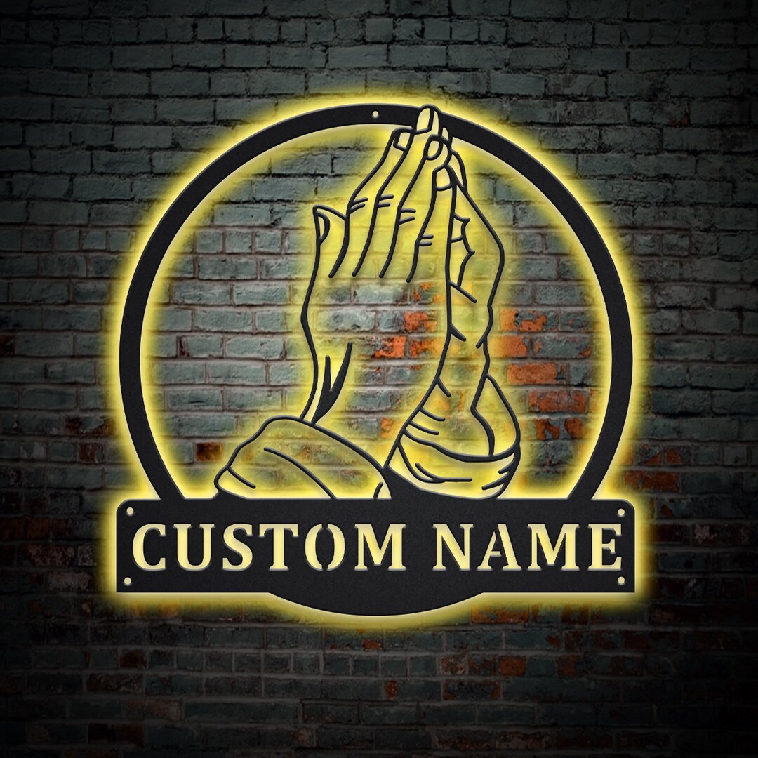 Praying Hands Metal Wall Art LED Lights V4, Custom Prayer Hands Metal ...