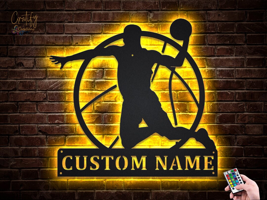 Basketball Player Ball Contour Metal Wall Art Decor With LED Lights ...