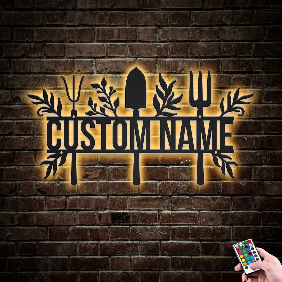 Garden Tools Metal Sign LED Lights V1, Custom Garden Outdoor Metal Wall ...