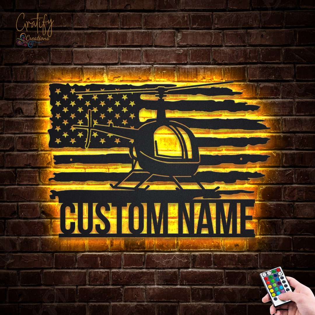 US Army Helicopter Metal Sign LED Lights V4, Custom Helicopter Metal ...