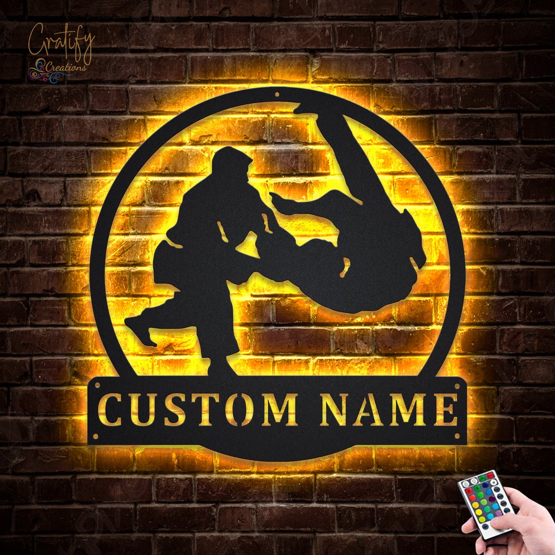 Brazilian Jiu Jitsu Metal Wall Art LED Lights V2, Personalized Jiu ...