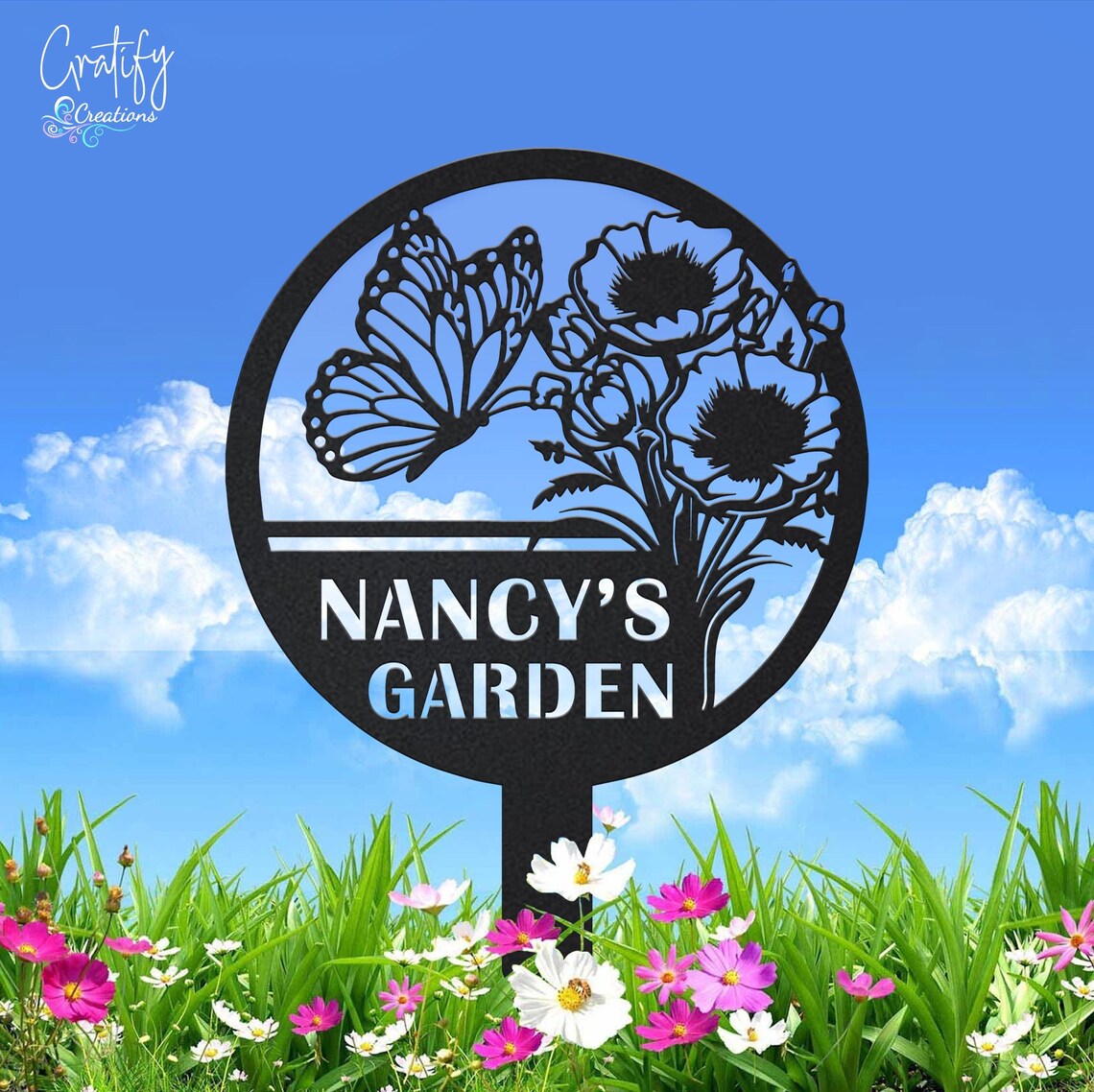 Personalized Butterfly Garden Sign With Stakes, Custom Metal Yard Art ...