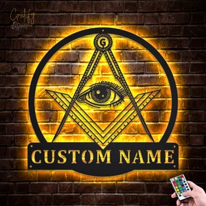 Masonic Freemason Metal Wall Art LED Lights V8, Custom Masonic Metal ...
