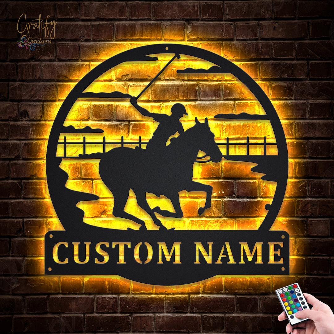 Polo Horse Sport Metal Sign LED Lights V1, Custom Polo Sport Metal Sign ...