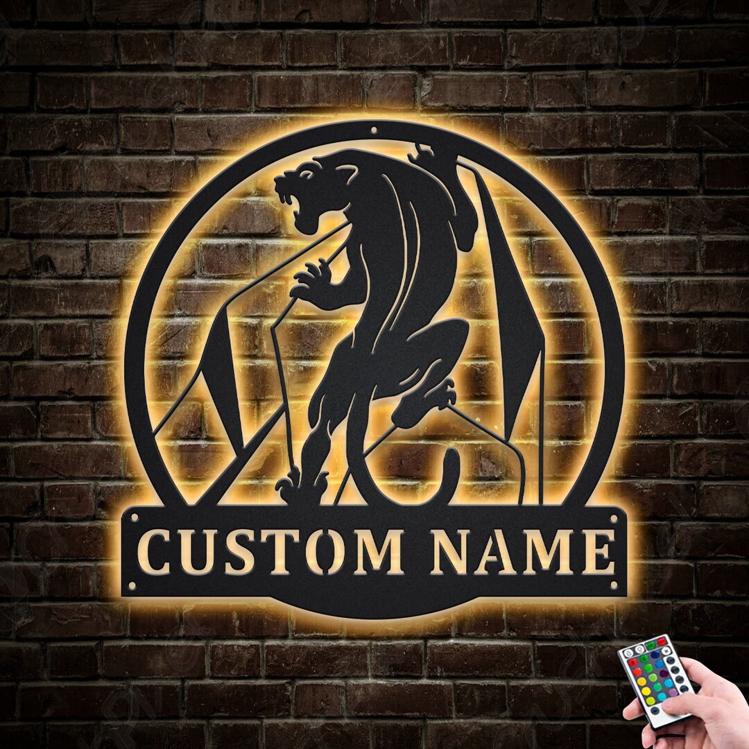 Panther Animal Metal Sign LED Lights V1, Custom Panther Animal Metal ...