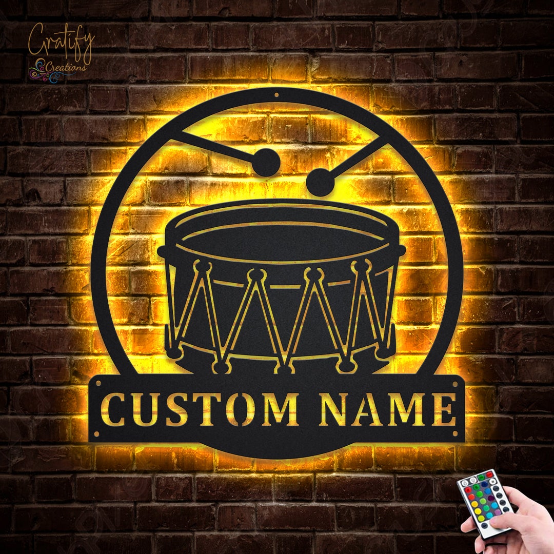 Drum Metal Wall Art With LED Lights V5, Custom Drummer Metal Signs ...