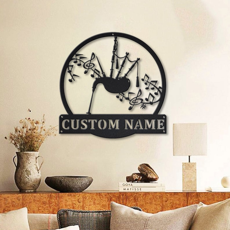 Bagpipes Monogram Metal Sign With LED Lights, Custom Bagpipes Metal ...