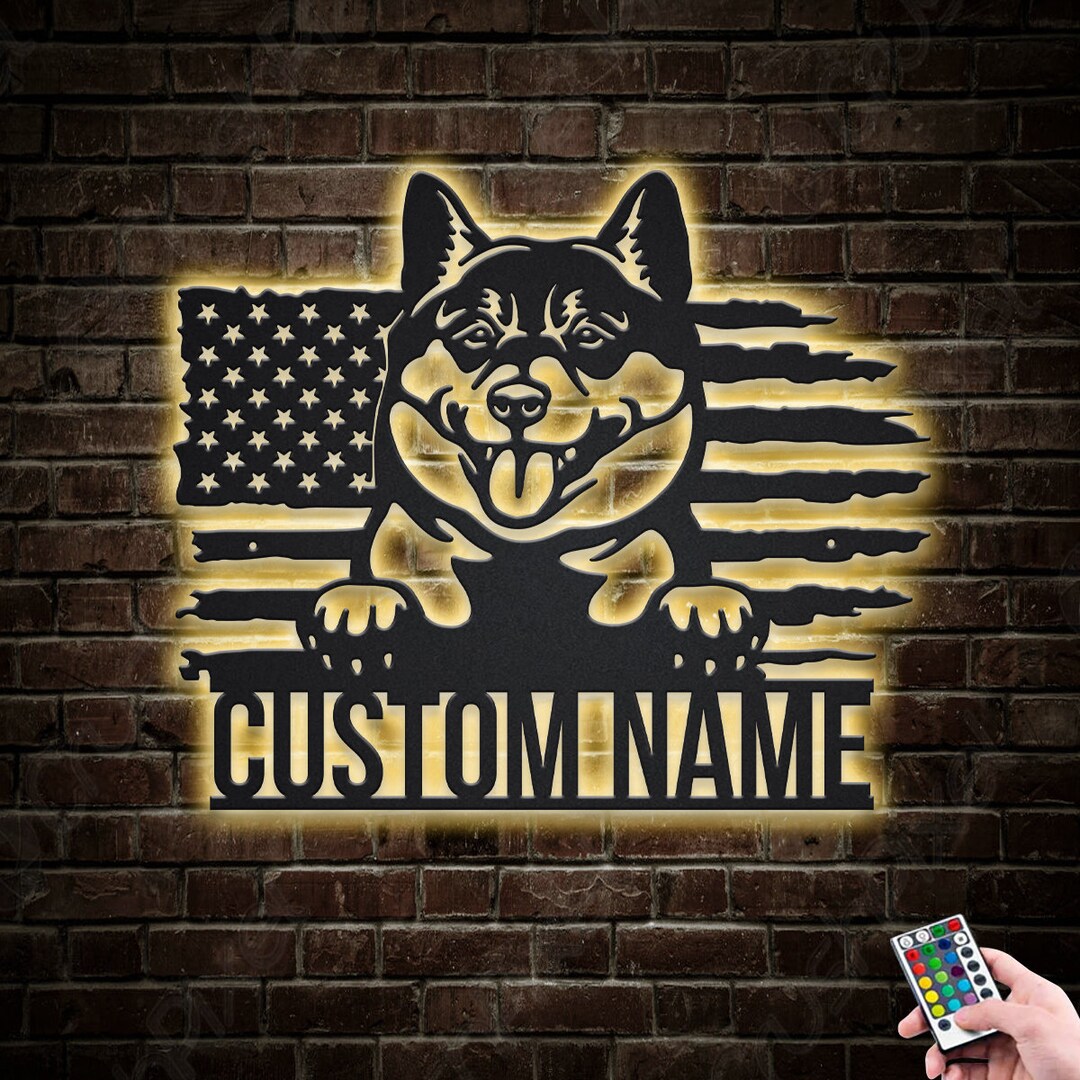 Custom US Shiba Inu Dog Metal Wall Art With LED Lights, Personalized ...