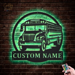School Bus Metal Sign LED Lights, Custom School Bus Driver Metal Wall ...