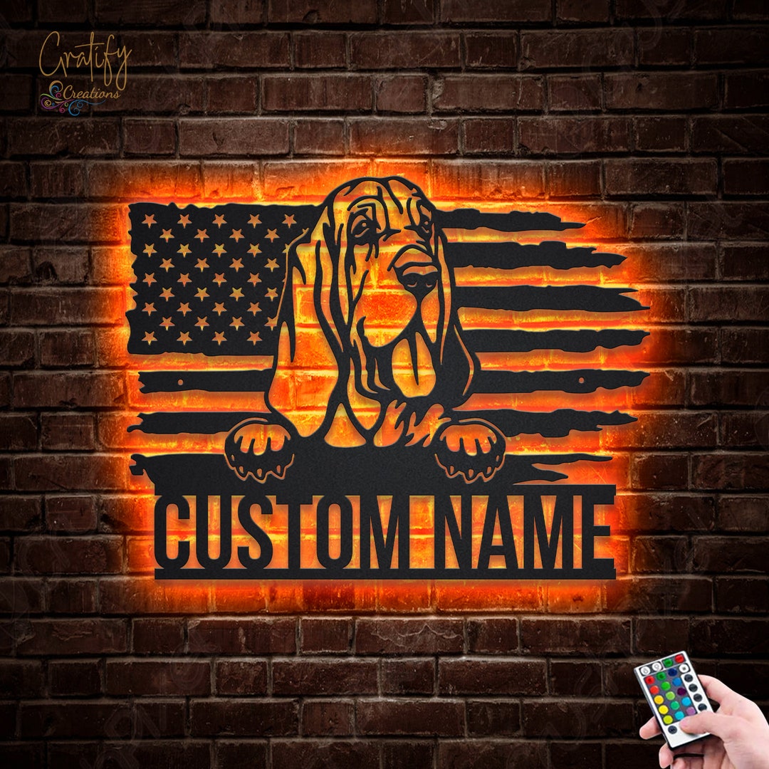 Custom US Bloodhound Dog Metal Sign With LED Lights, Personalized ...