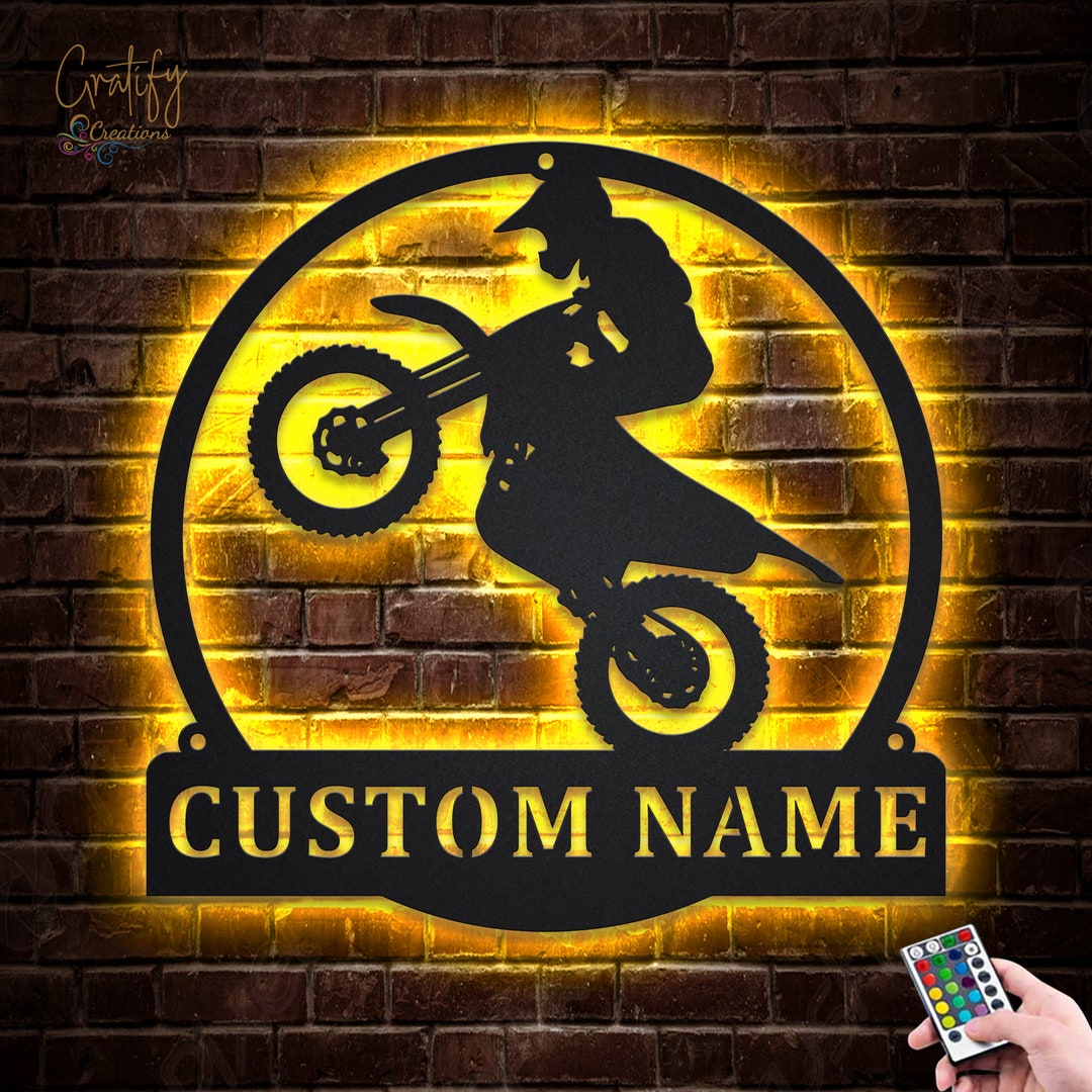 Motocross Rider Metal Wall Art With LED Lights V1, Custom Motocross ...
