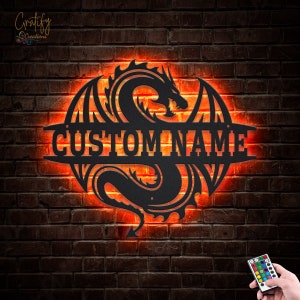 Custom Dragon Metal Sign With LED Lights, Personalized Dragon Metal ...
