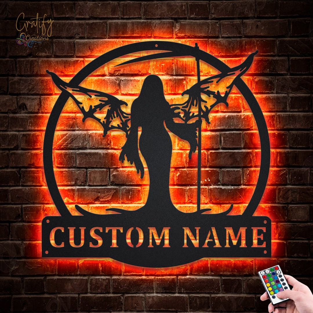 Grim Reaper Metal Wall Art LED Lights V5, Custom Grim Reaper Skull ...