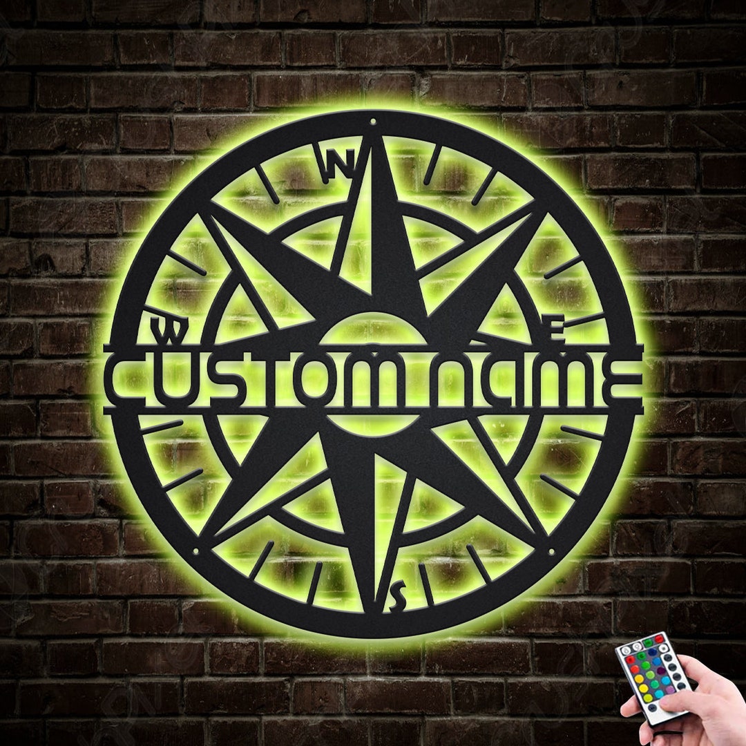 Compass Adventure Metal Sign LED Lights V3, Custom Compass Compass ...