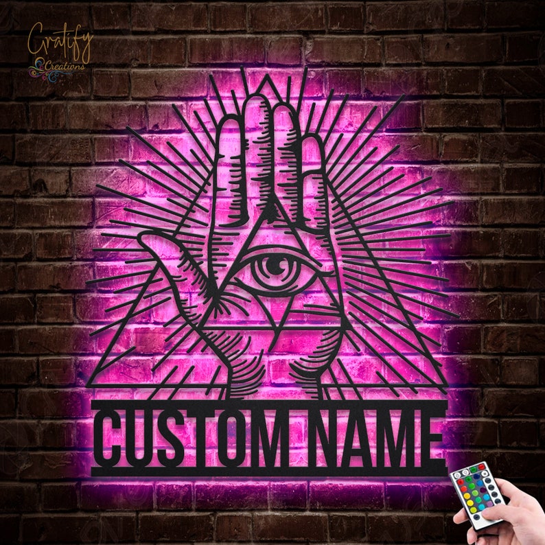 Masonic Freemason Metal Wall Art LED Lights V11, Custom Masonic Metal ...