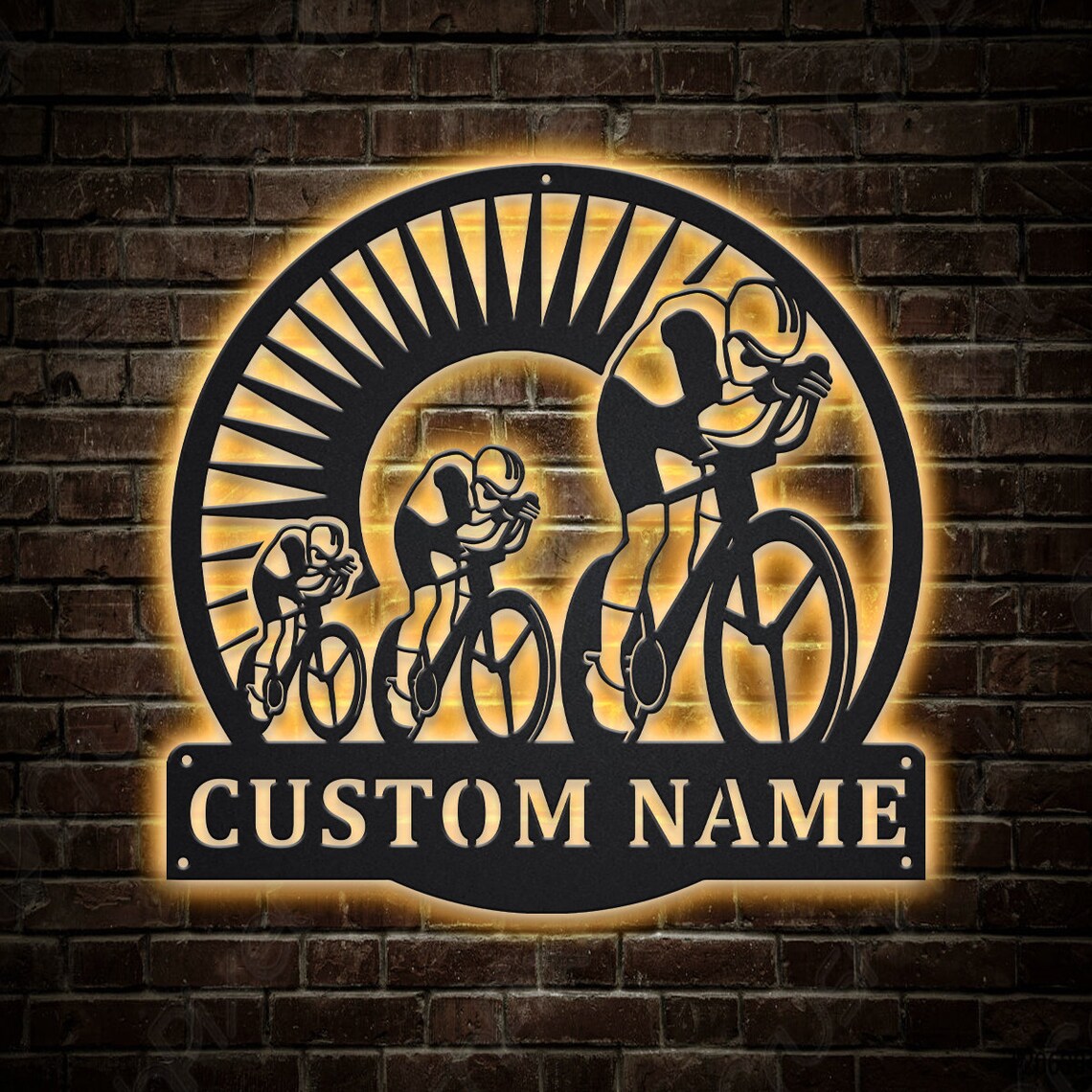 Track Cycling Metal Sign LED Lights, Custom Track Cycling Metal Wall ...