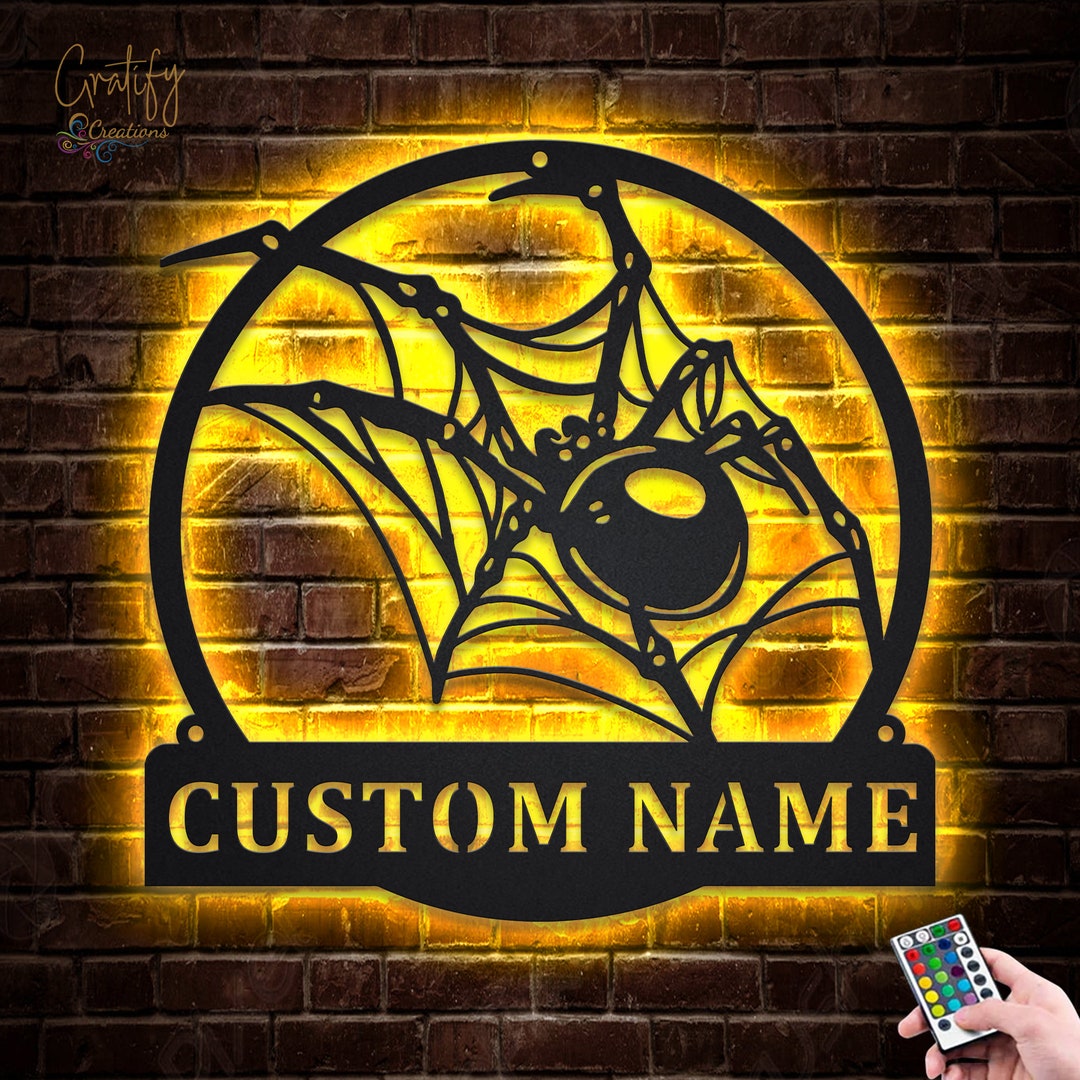 Spider Metal Sign Art LED Lights V4, Custom Tarantula Metal Wall Art ...