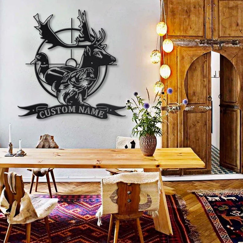 Custom Deer Duck Fish Hunting Metal Sign Art, Personalized Deer Duck ...