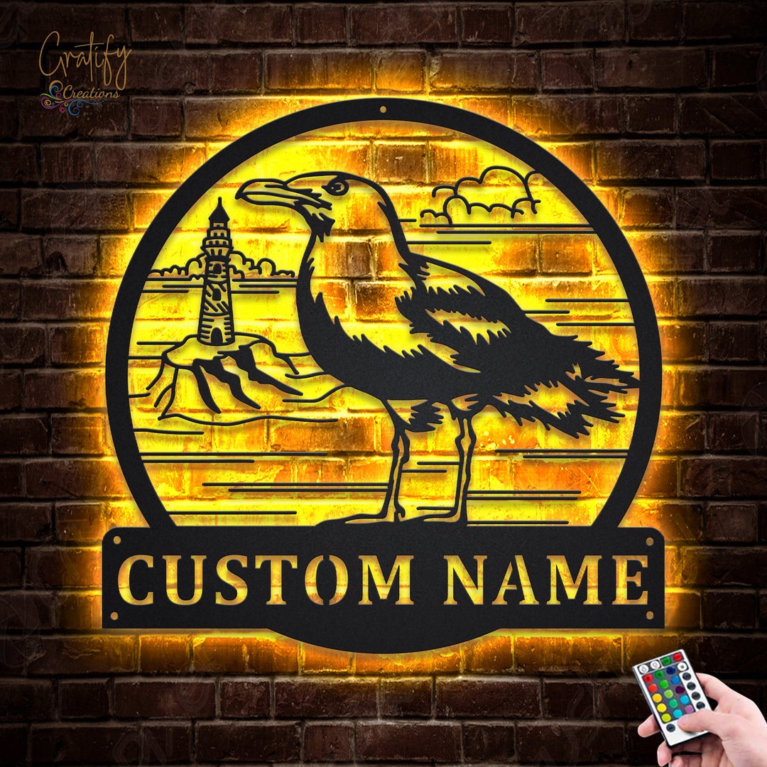 Seagull Bird Metal Sign LED Lights, Custom Seagull Bird Metal Sign ...