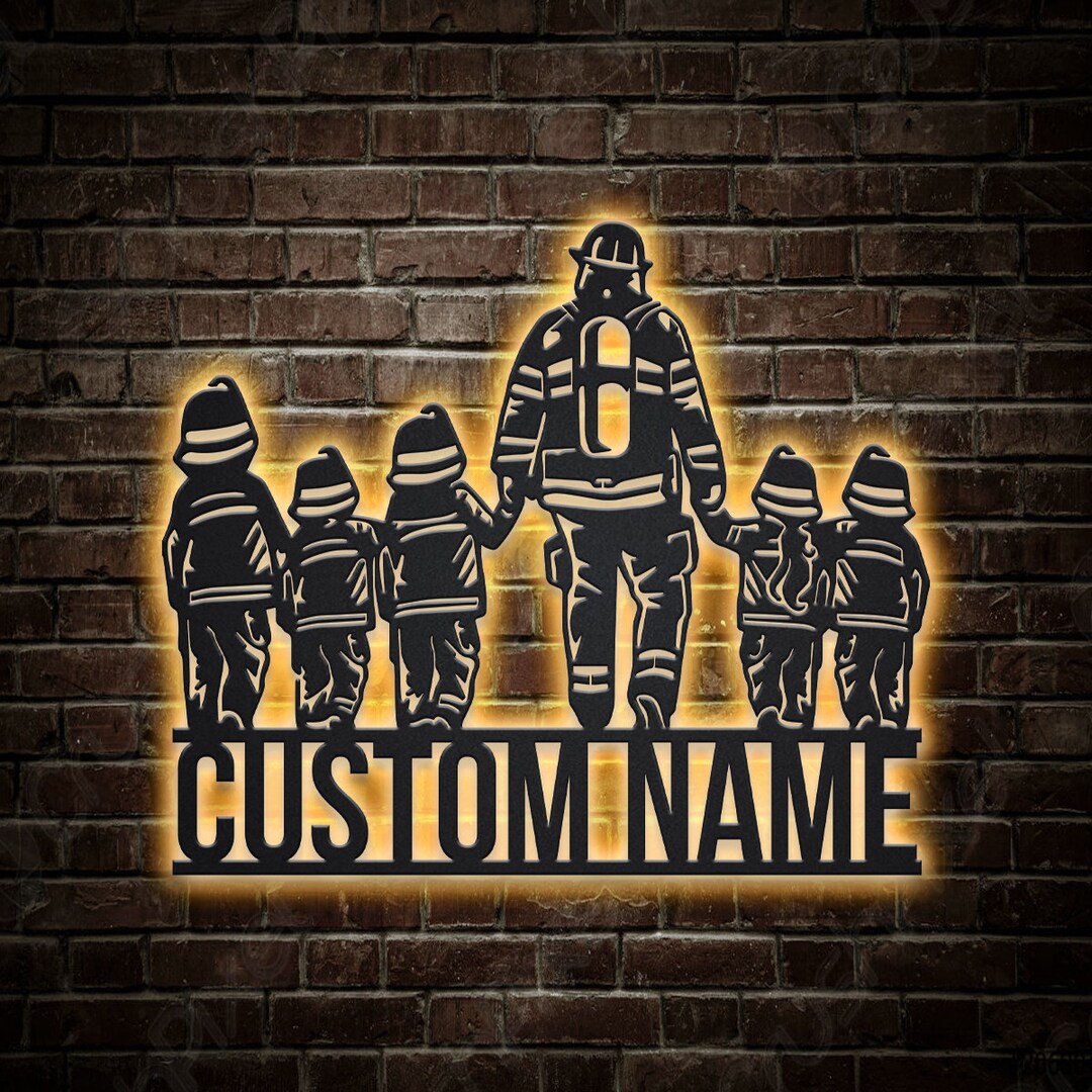Custom Fireman Family Metal Sign With LED Lights,personalized ...