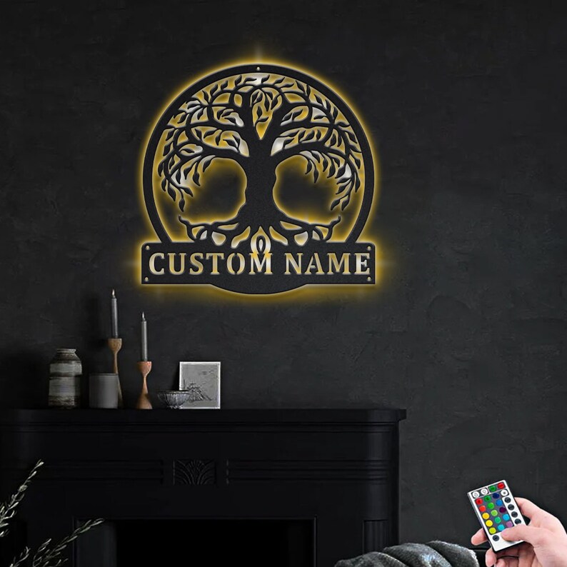 Family Tree Metal Wall Sign With LED Lights – Personalized Roots Decor ...