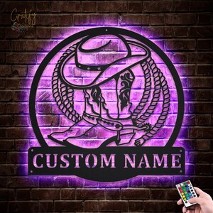 Cowboy Boots Metal Sign LED Lights V3, Custom Cowboy Boots Metal Sign ...