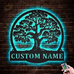 Oak Tree Metal Sign LED Lights V5, Custom Oak Tree Family Metal Signs ...