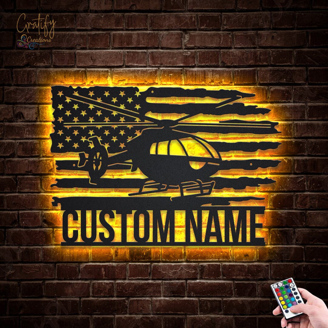 US Army Helicopter Metal Sign LED Lights V8, Custom Helicopter Neon ...