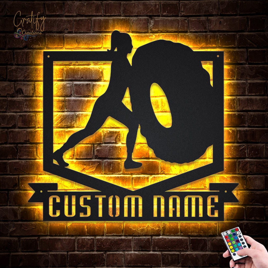 Female Bodybuilder Metal Sign LED Lights V2, Custom Bodybuilder Metal ...