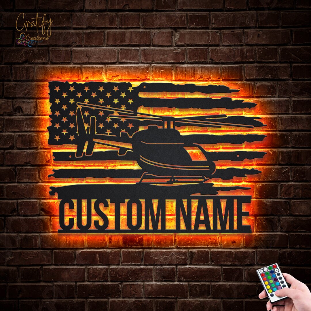 US Army Helicopter Metal Sign LED Lights V10, Custom Helicopter Metal ...