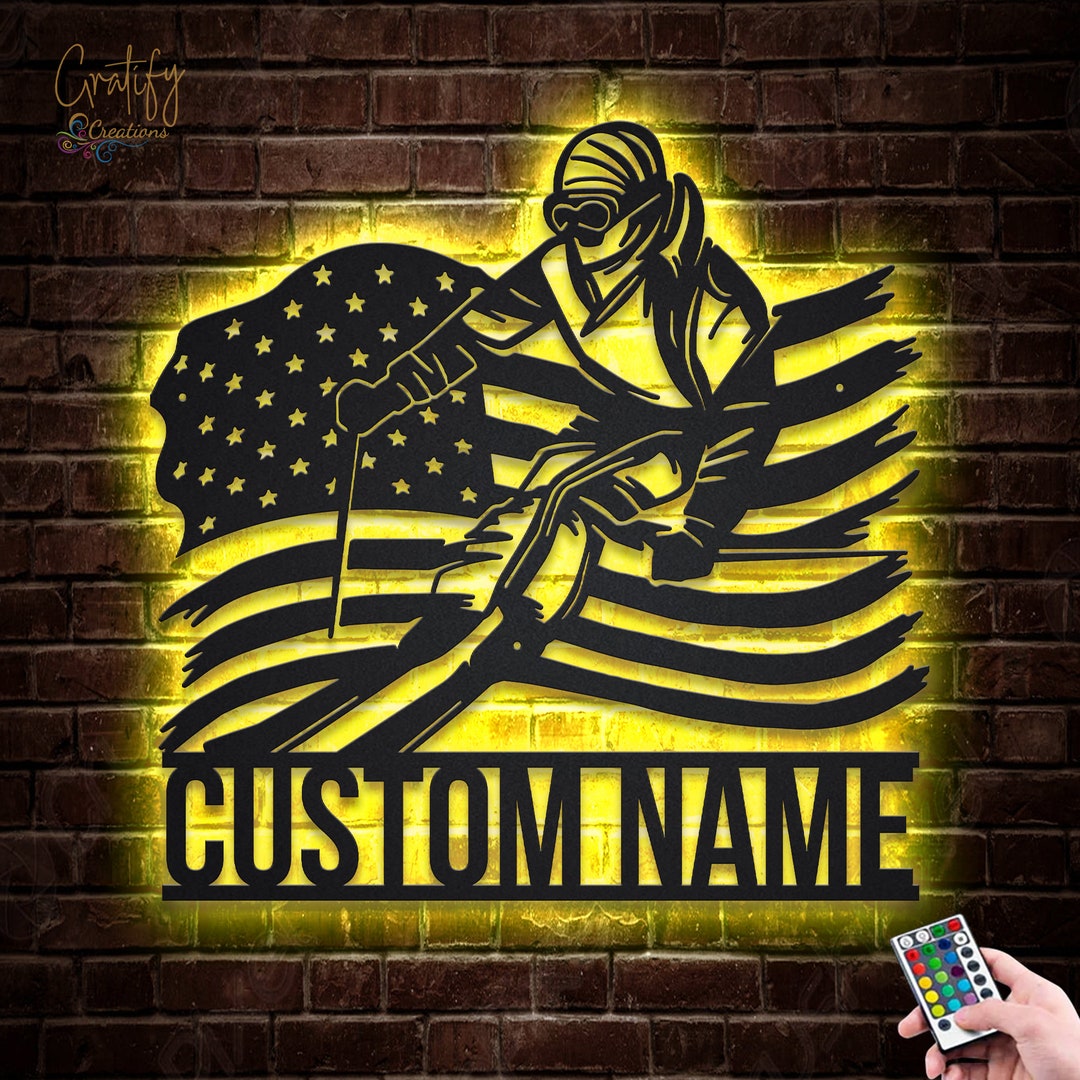 Skiing Metal Sign LED Lights V11, Custom Snow Skiing Metal Sign, Snow ...