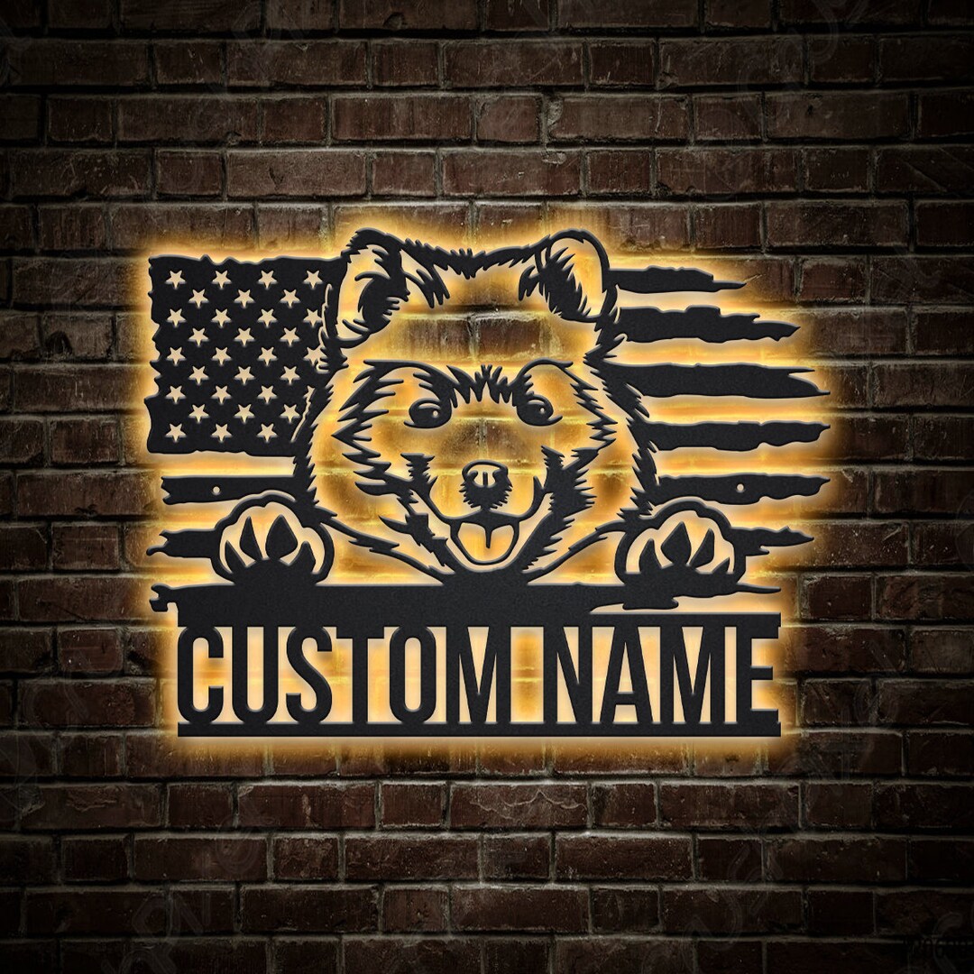 US Samoyed Dog Metal Sign LED Lights, Custom Samoyed Metal Sign ...