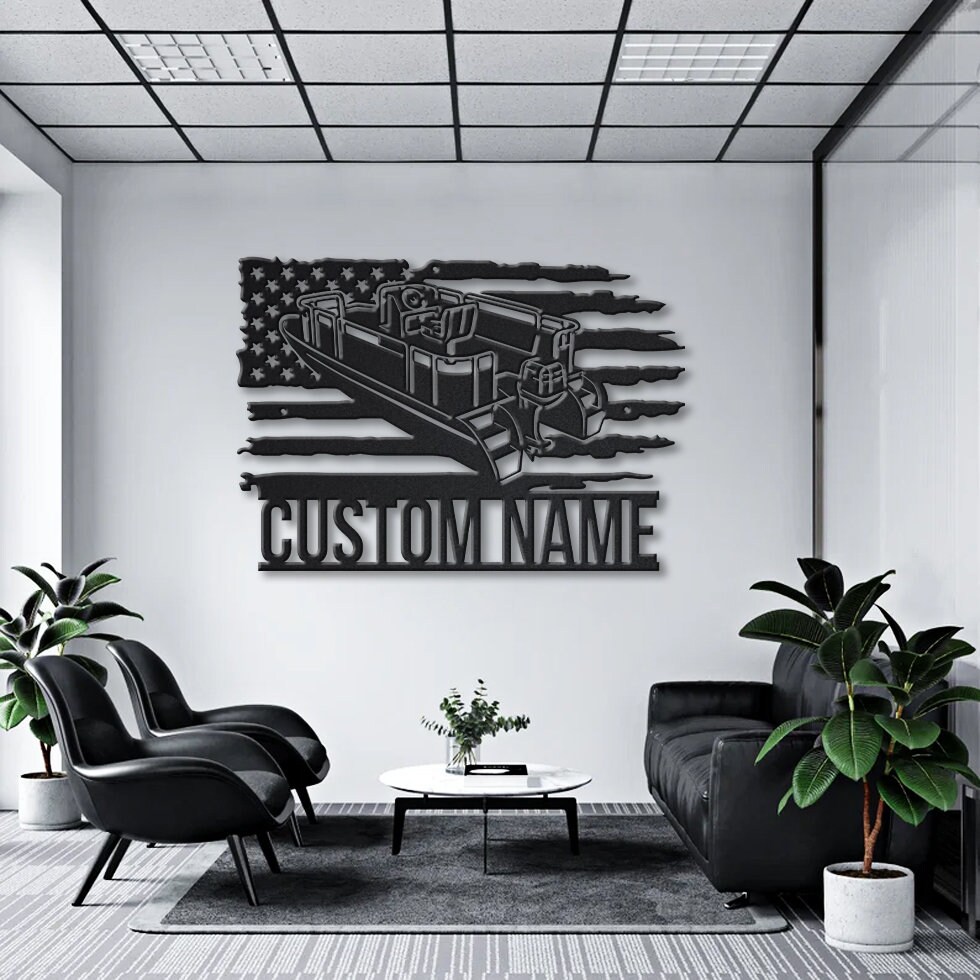 US Pontoon Boat Metal Sign LED Lights V10, Custom Pontoon Boat Metal ...