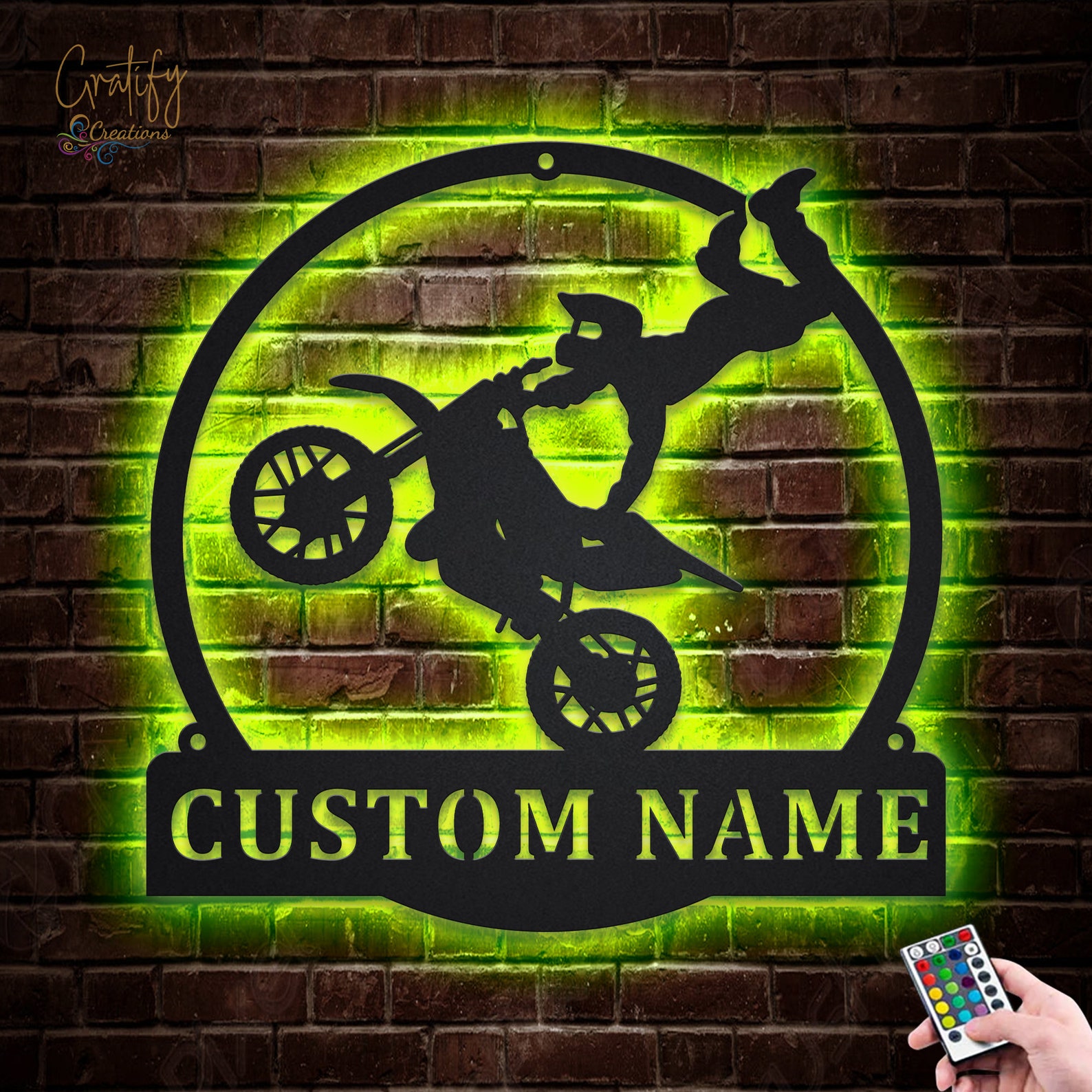 Motocross Rider Metal Wall Art LED Lights V6, Custom Motocross Biker ...