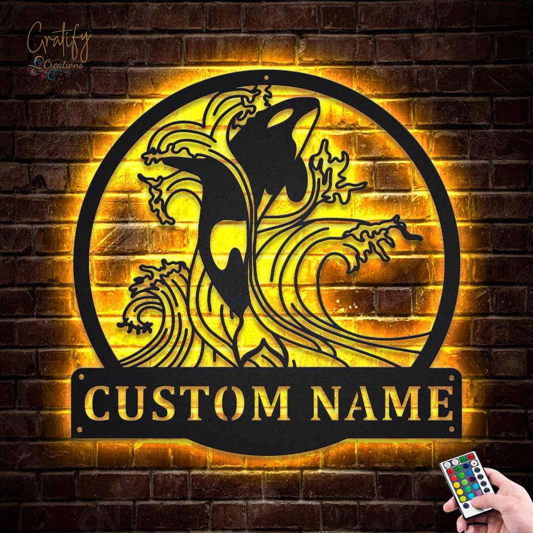 Orca Whale Metal Sign LED Lights V4, Custom Orca Whale Metal Sign, Orca ...