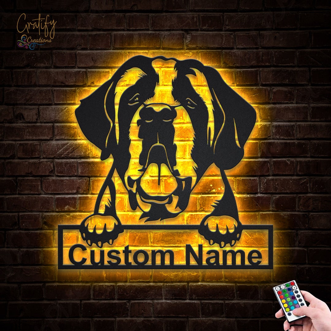 Custom St Bernard Dog Metal Wall Art With LED Lights, Personalized St ...