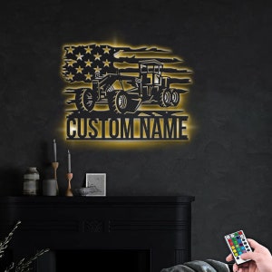 US Motor Grader Metal Sign LED Lights, Custom Motor Grader Metal Sign ...