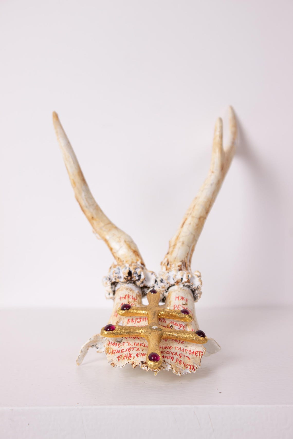 Deer Skull Sculpture With Church Slavic Text and Patriarchal Cross ...
