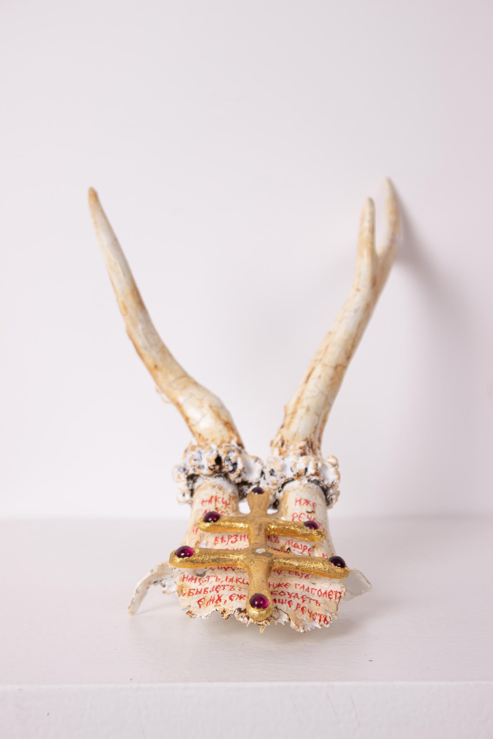 Deer Skull Sculpture With Church Slavic Text and Patriarchal Cross ...