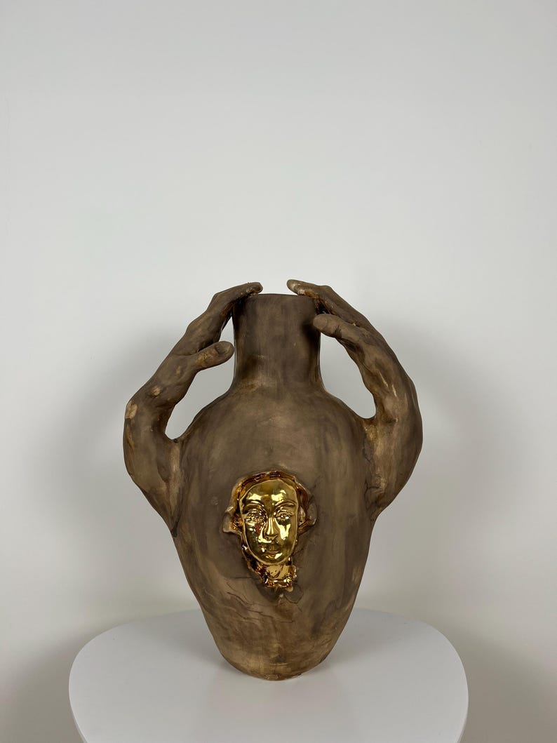 Ancient Egypt Clay Vase With Hands and Golden Face – Amphora Inspired ...