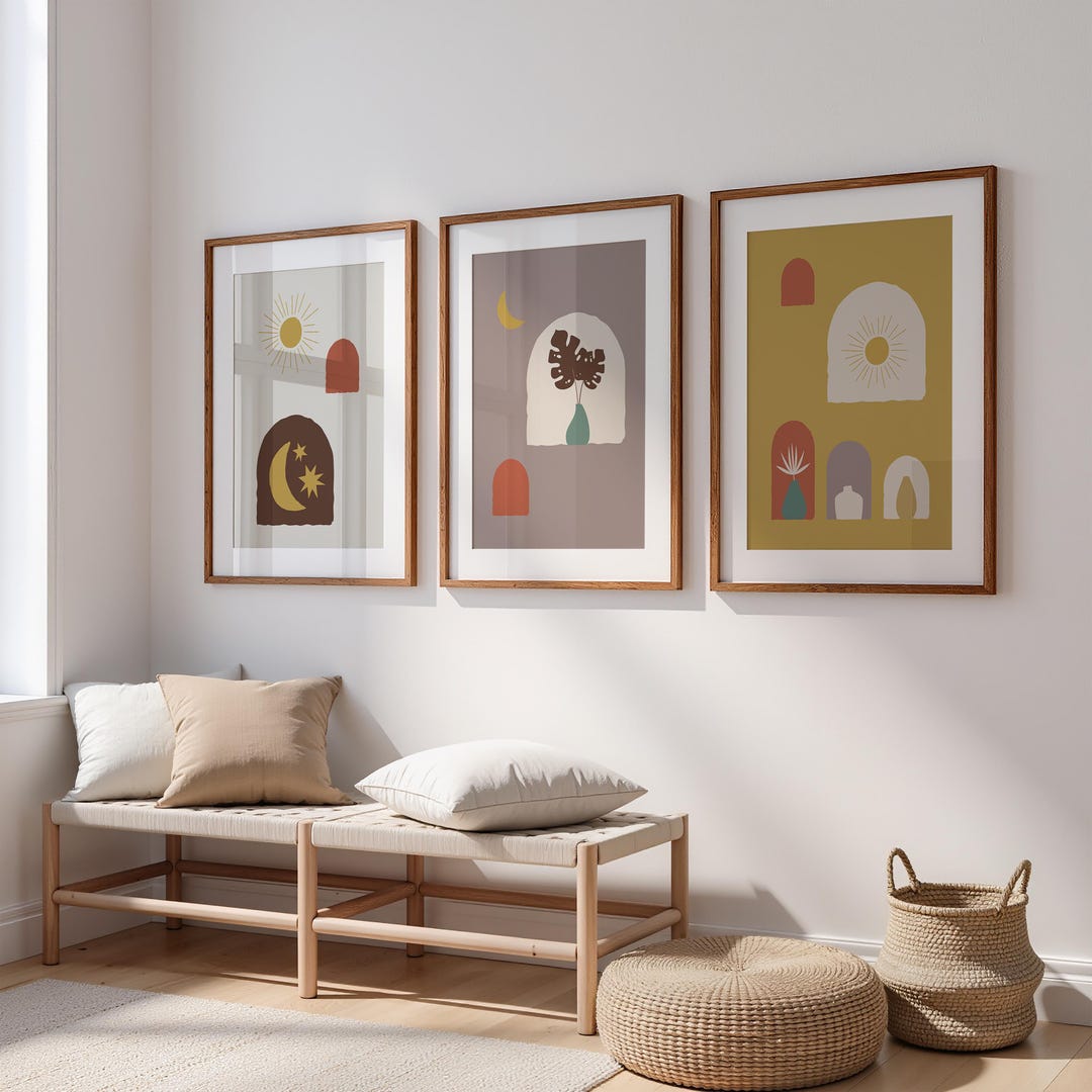 Boho Abstract Wall Art Set of 3, Living Room Decor, Modern Bohemian Art ...